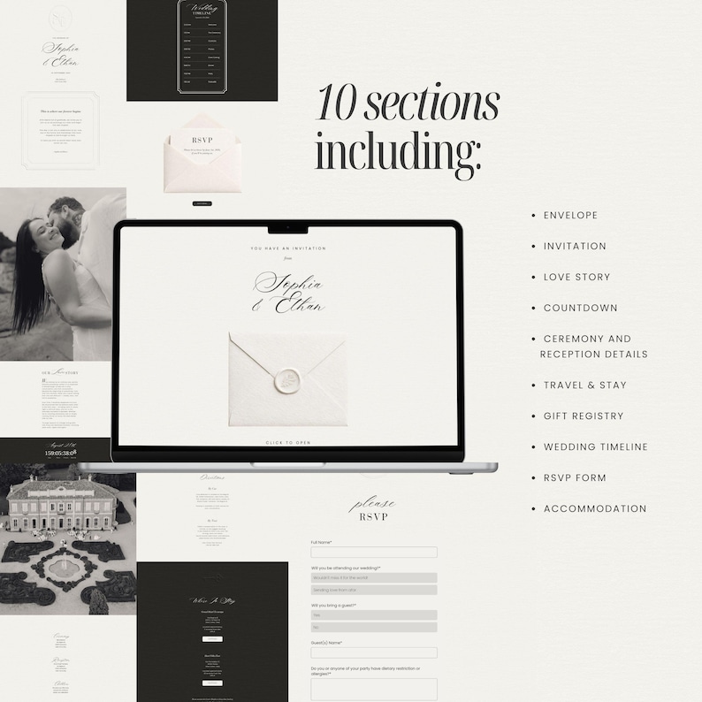 Custom Monogram Wedding Website Template With RSVP | Editable Canva ...