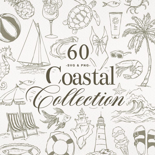 Beach Line Art - Etsy