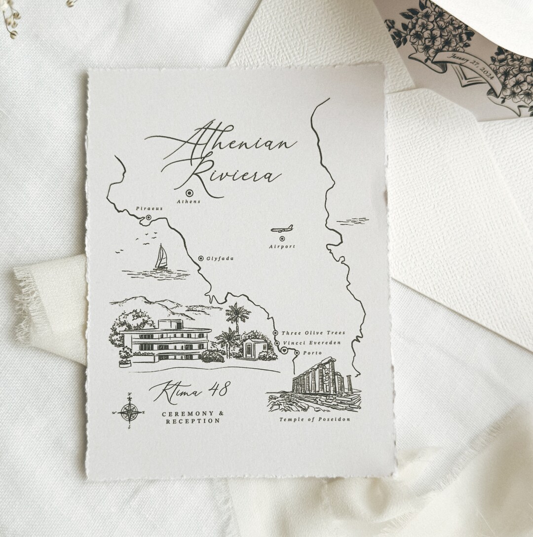 Custom Wedding Map Illustration With 2 Venues Destination Wedding ...