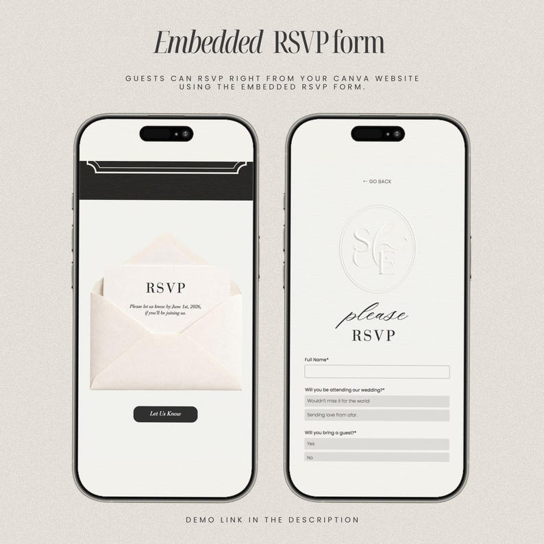 Custom Monogram Wedding Website Template With RSVP | Editable Canva ...
