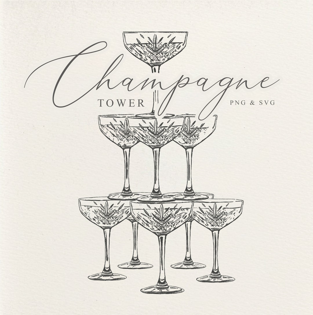Hand Drawn Champagne Tower Illustration SVG & PNG Files Champagne ...