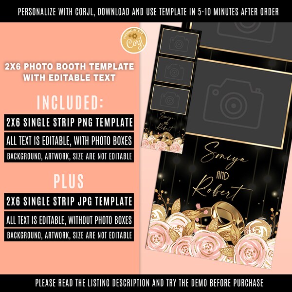 Black and Gold 2x6 Template - Etsy