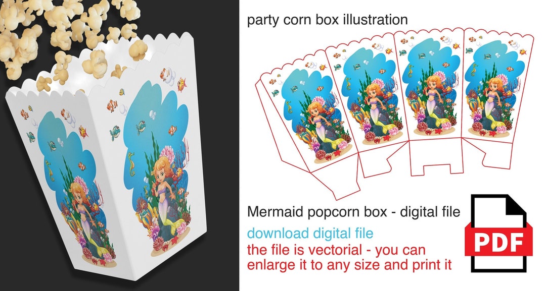 Popcorn Corn Box Mermaid Popcorn Box Digital Product - Etsy