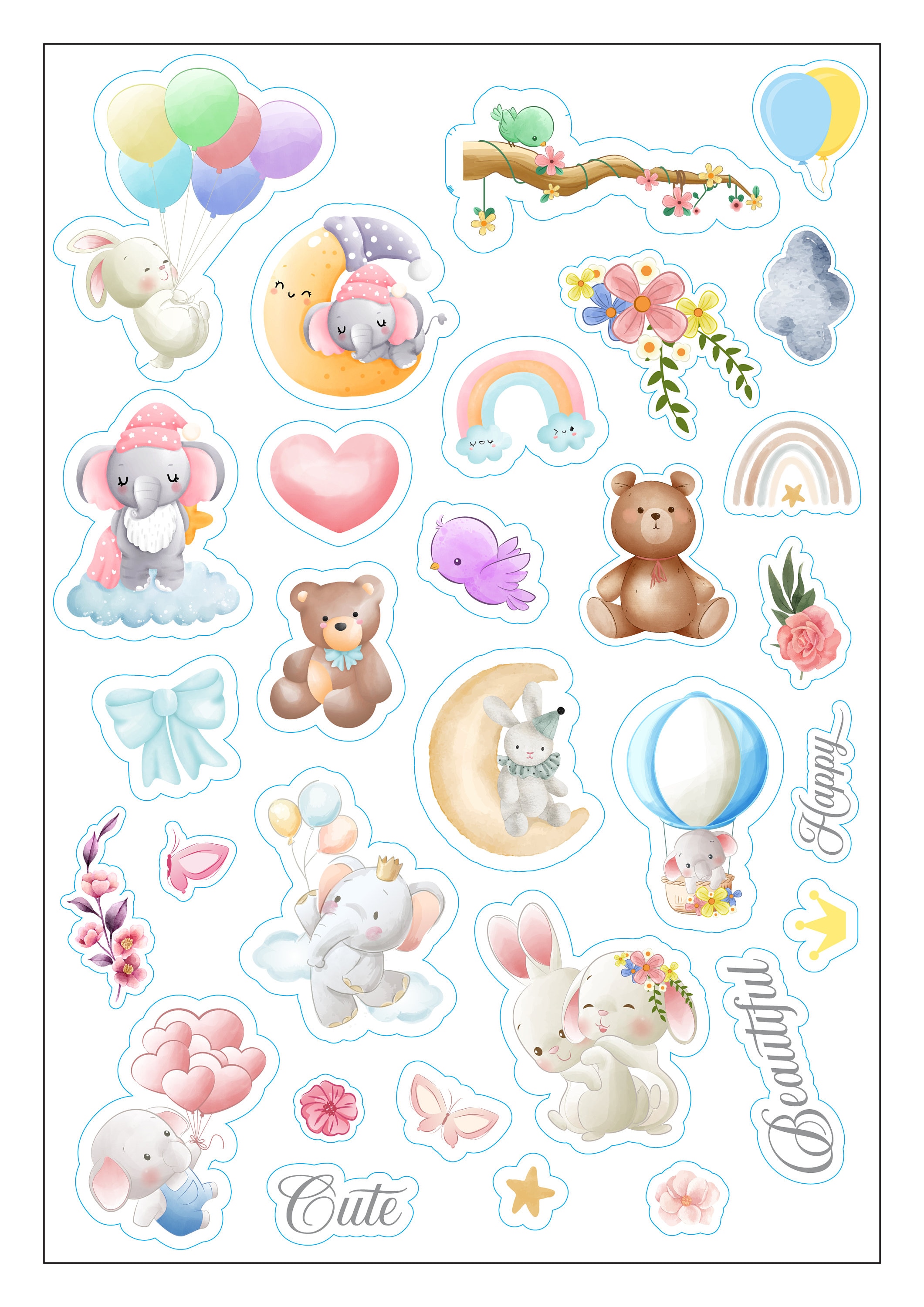 30 Figures A4 Sticker 1 Page Printable Sticker. Sticker - Etsy