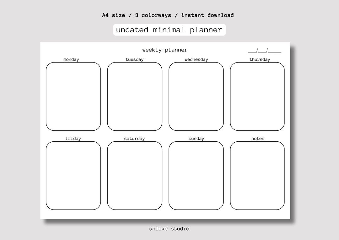 Printable Landscape Weekly Planner, Minimal Design, Undated, A4 Size ...