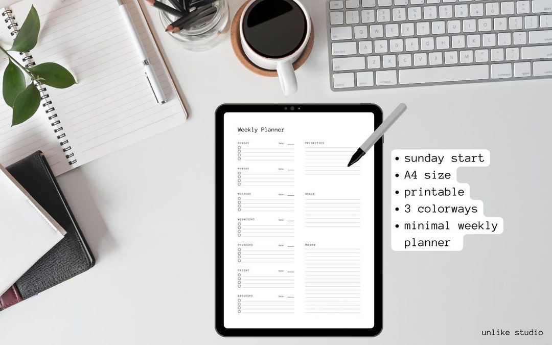 Minimal Weekly Planner: Printable A4 Size, Undated (digital Download ...