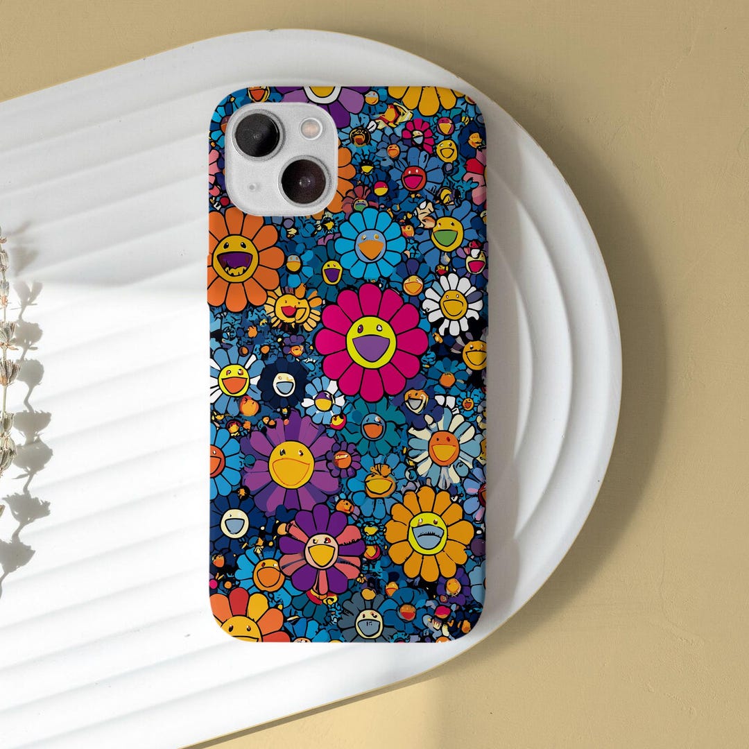 Colorful Smiling Flowers Phone Case | Murakami Style Floral Cover ...