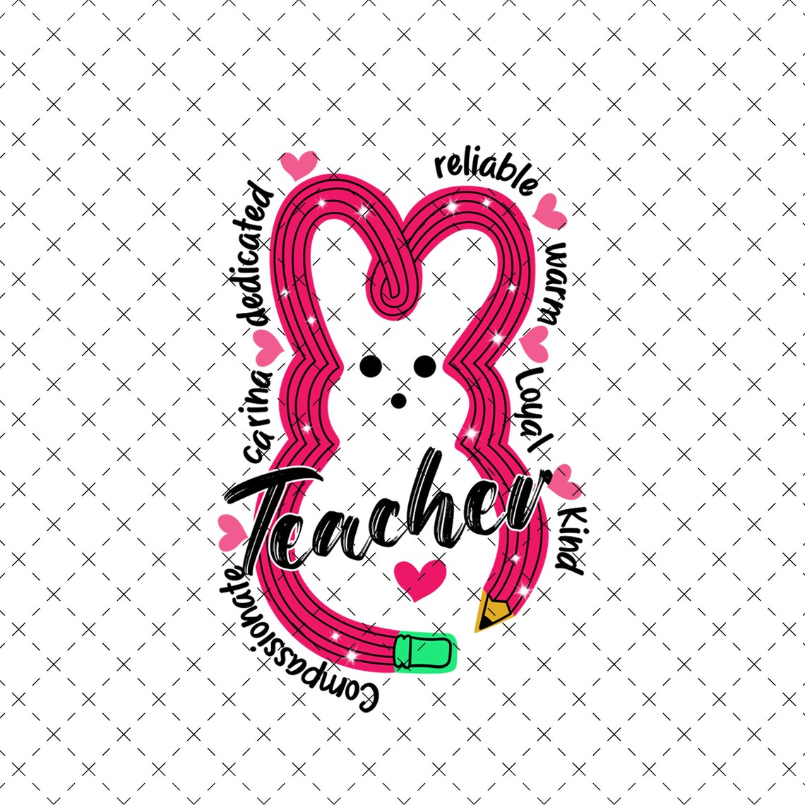 Teacher Bunny Pencil Png, Easter Day Png, Teacher Easter Png, Retro ...