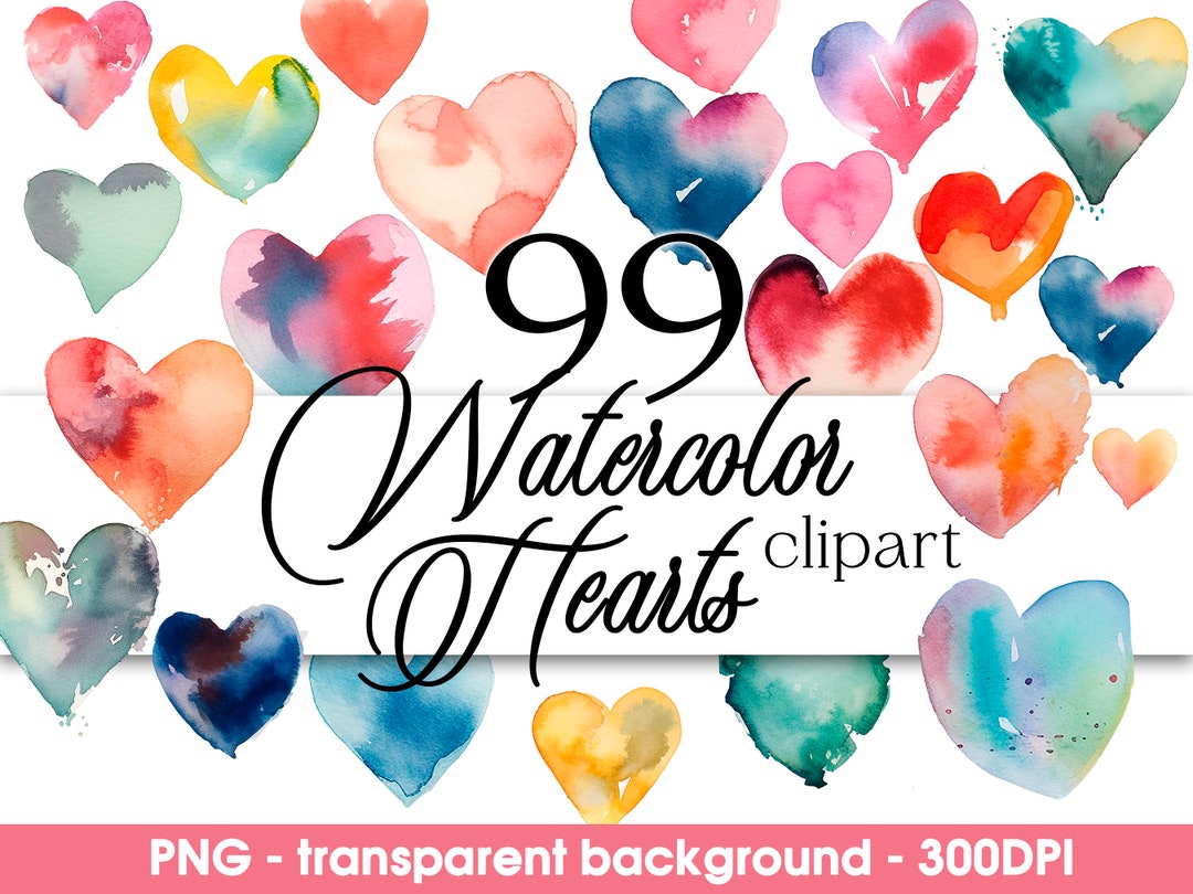 Watercolor Hearts Clipart Bundle PNG Digital Download Printable Clip ...