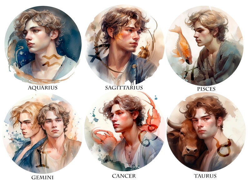 Men Zodiac Signs PNG Clipart Bundle Horoscope Male Sign Sublimation ...