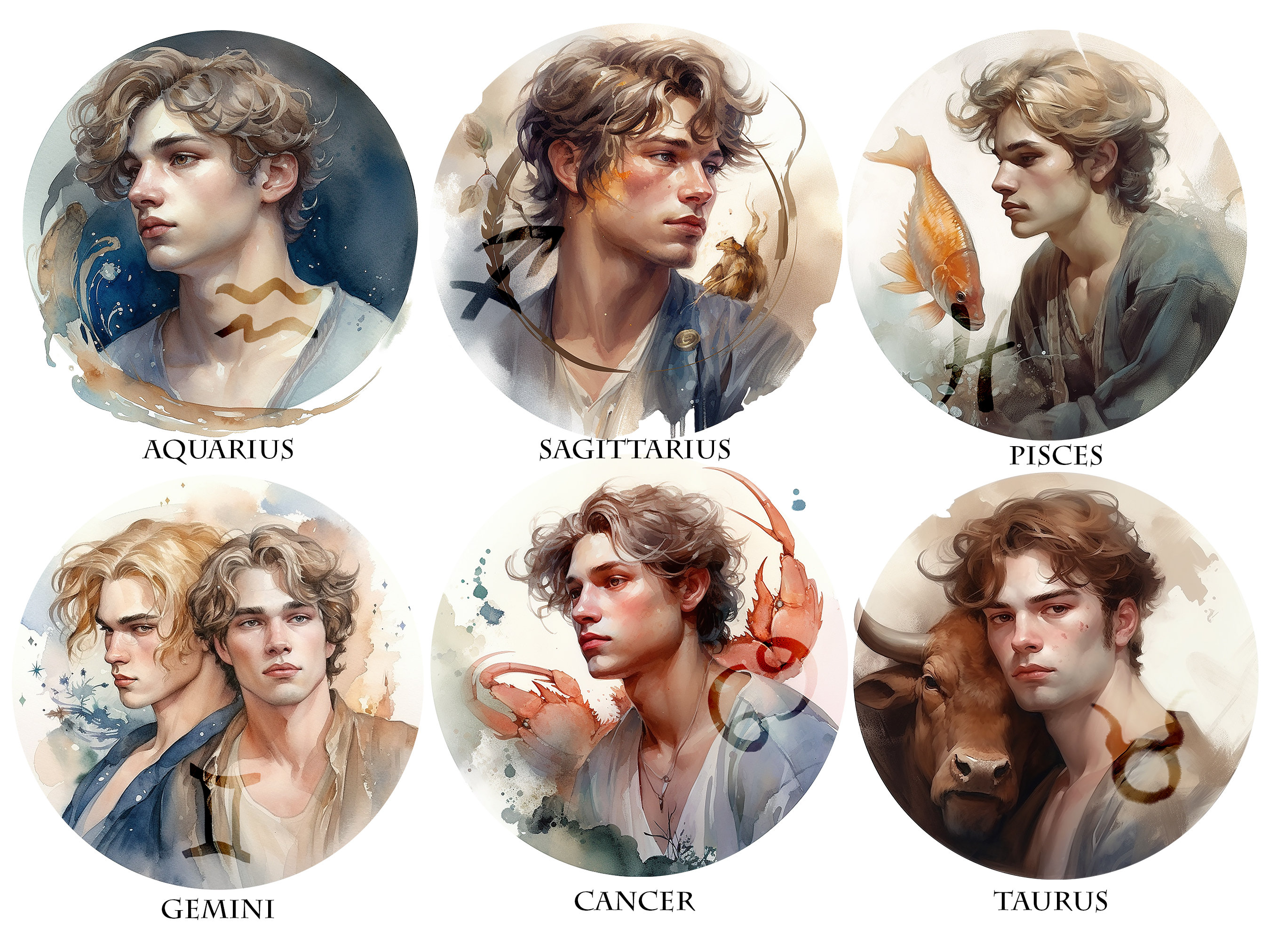 Men Zodiac Signs PNG Clipart Bundle Horoscope Male Sign Sublimation ...