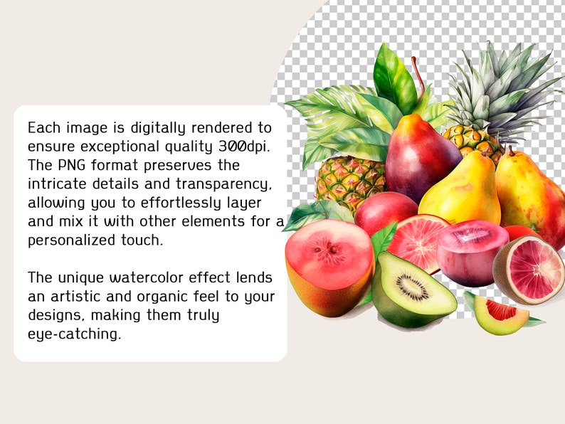 Watercolor Tropical Fruits Clipart Bundle PNG Fruit Set Clipart ...