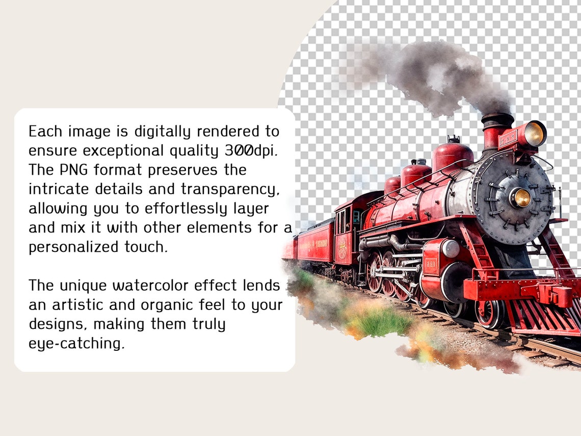 Watercolor Retro Train Clipart PNG Steam Locomotive PNG Clipart Train ...