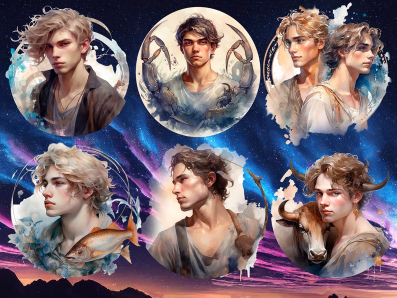 Male Zodiac Signs PNG Clipart Bundle Men Horoscope Sign Sublimation ...