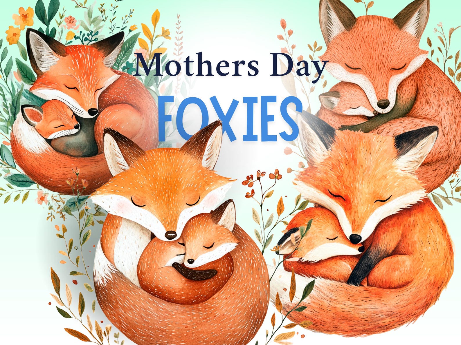 Mother's Day Clipart Baby Fox Watercolor Clipart Floral Fox Mom and Kit ...