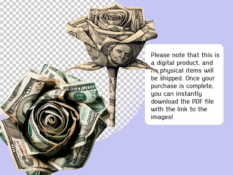 Money Rose Clipart Bundle Dollar Bill Flower PNG Cash Rose Clip Art ...