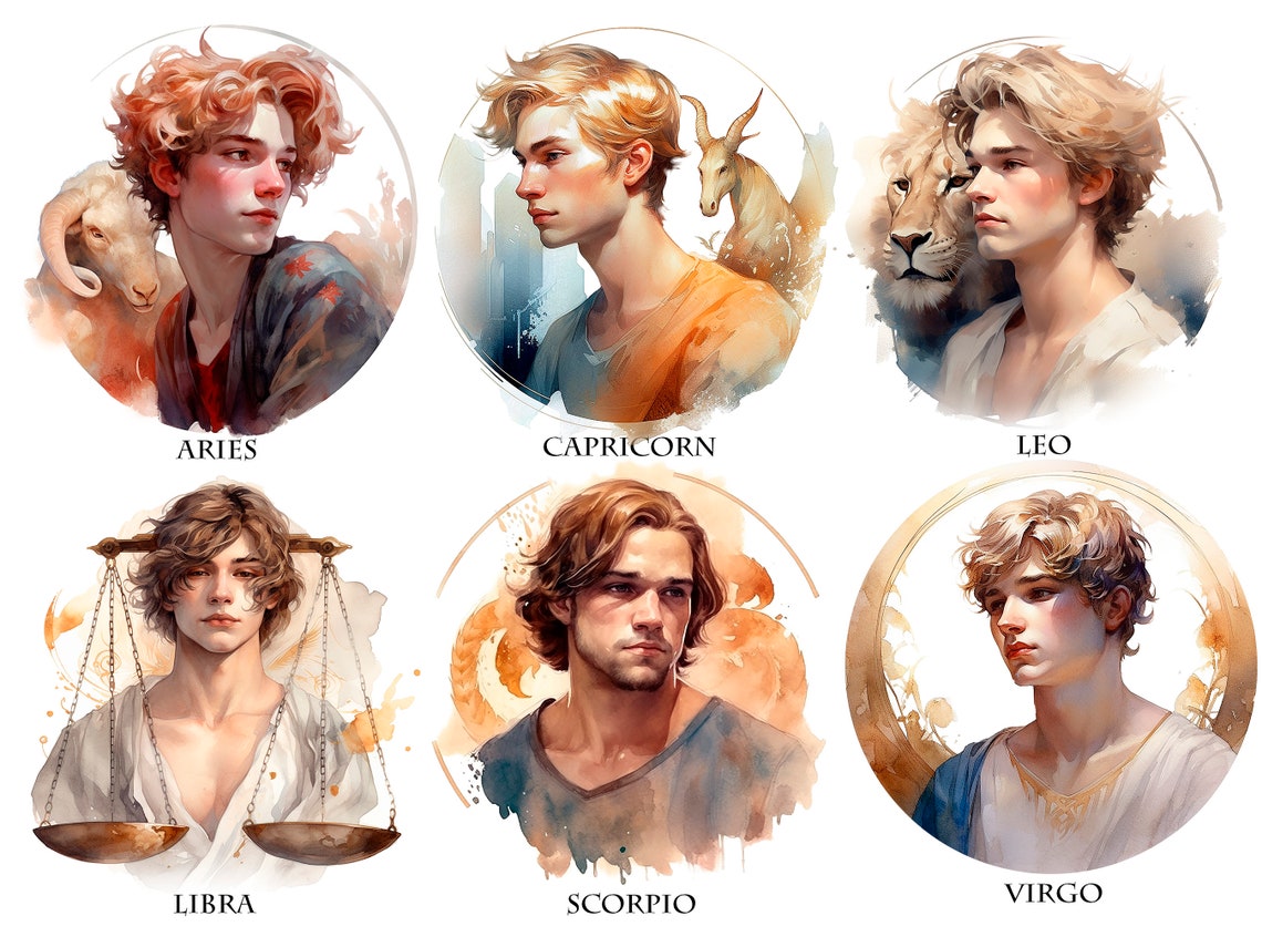 Male Zodiac Signs PNG Clipart Bundle Men Horoscope Sign Sublimation ...