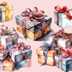Watercolor Gift Clipart Bundle PNG Vintage Watercolor Present Clip Art ...