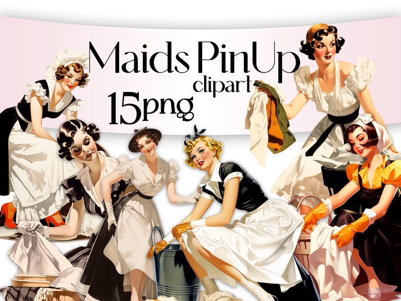 Vintage Pinup Girls Clipart Bundle Retro Girl Cleaning PNG Clipart ...