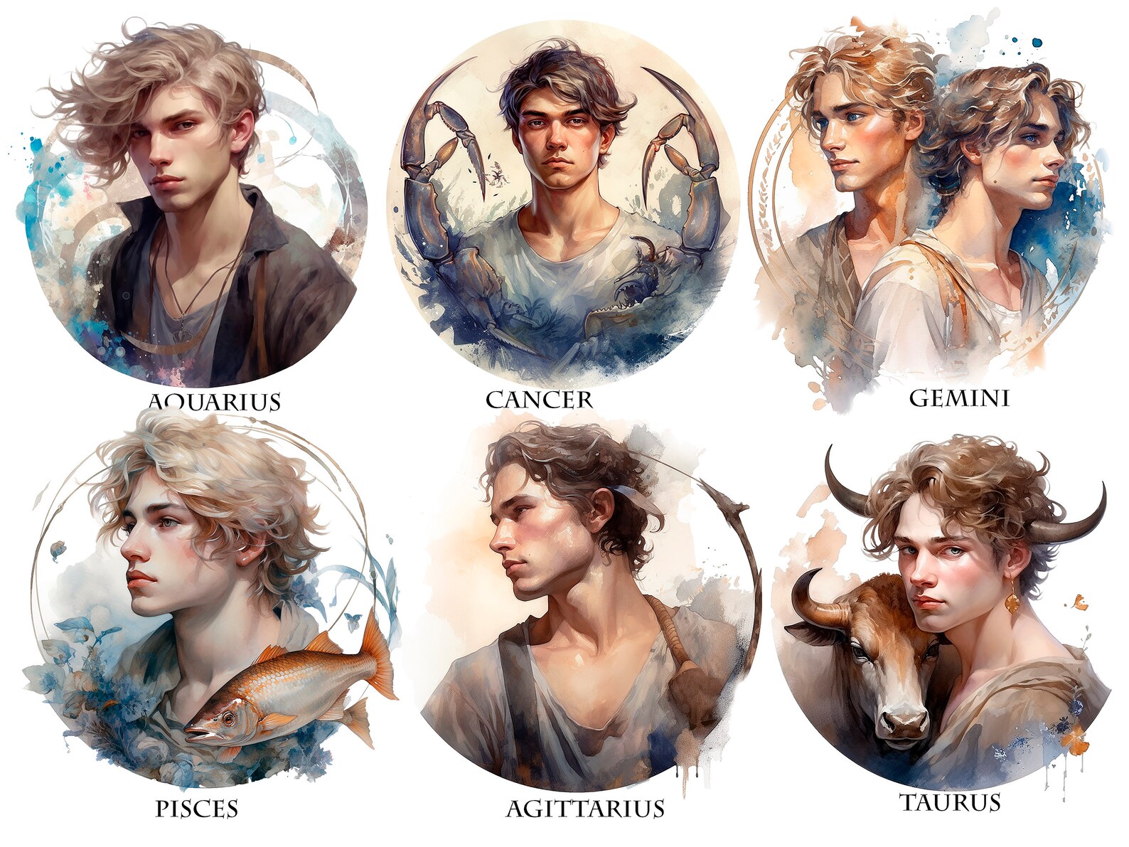 Male Zodiac Signs PNG Clipart Bundle Men Horoscope Sign Sublimation ...