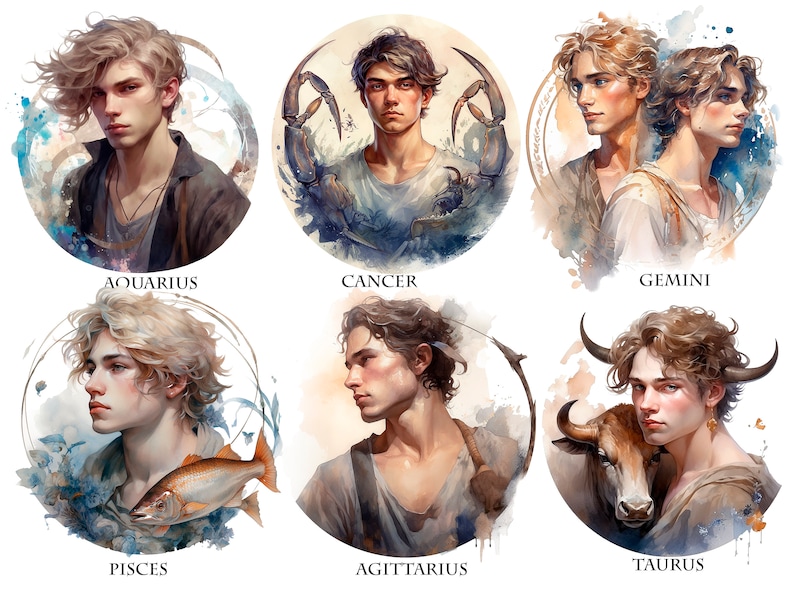 Male Zodiac Signs PNG Clipart Bundle Men Horoscope Sign Sublimation ...