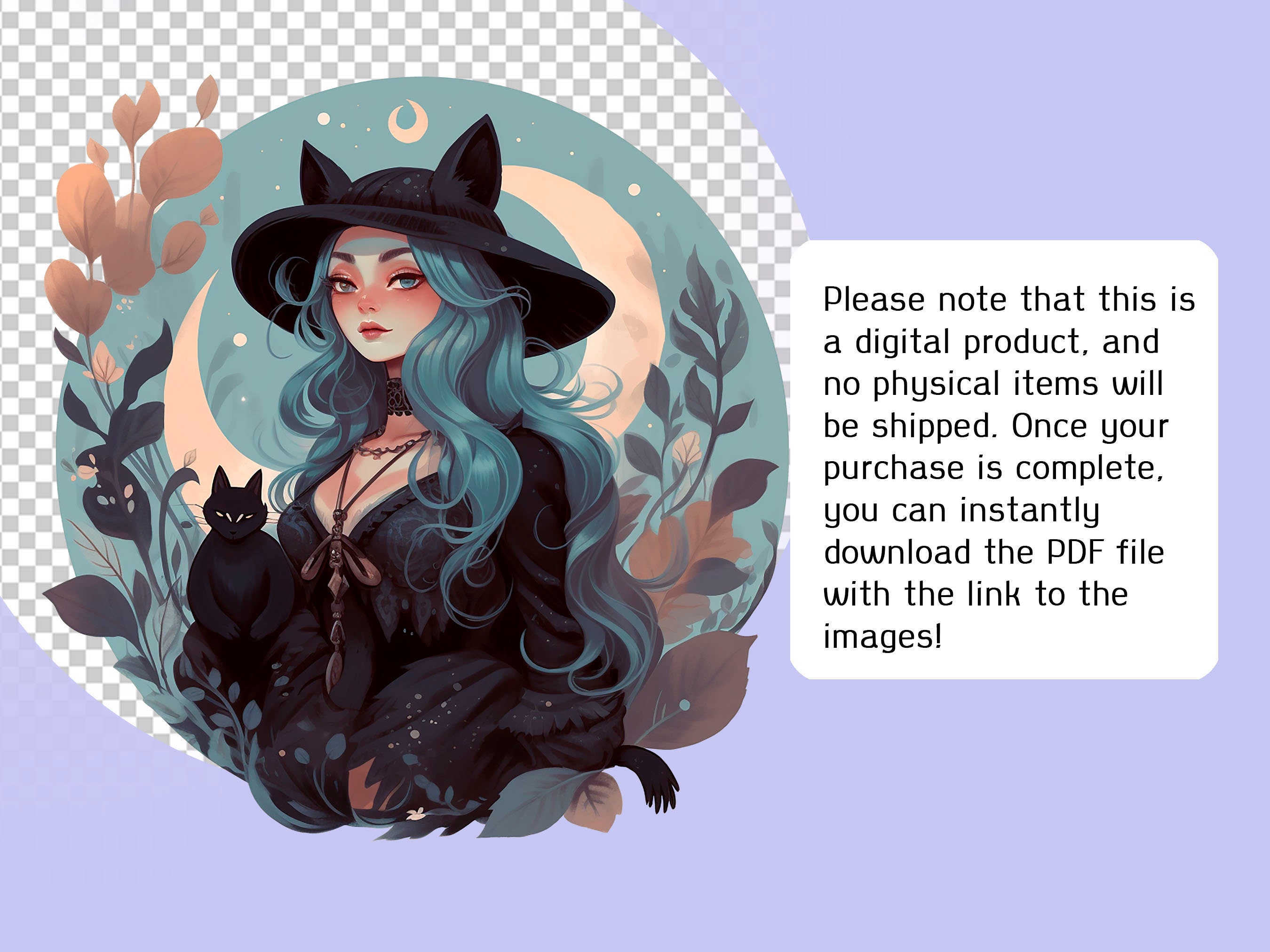 Anime Witch Clipart Bundle PNG Moonlight Witch Wallart Night Magic ...