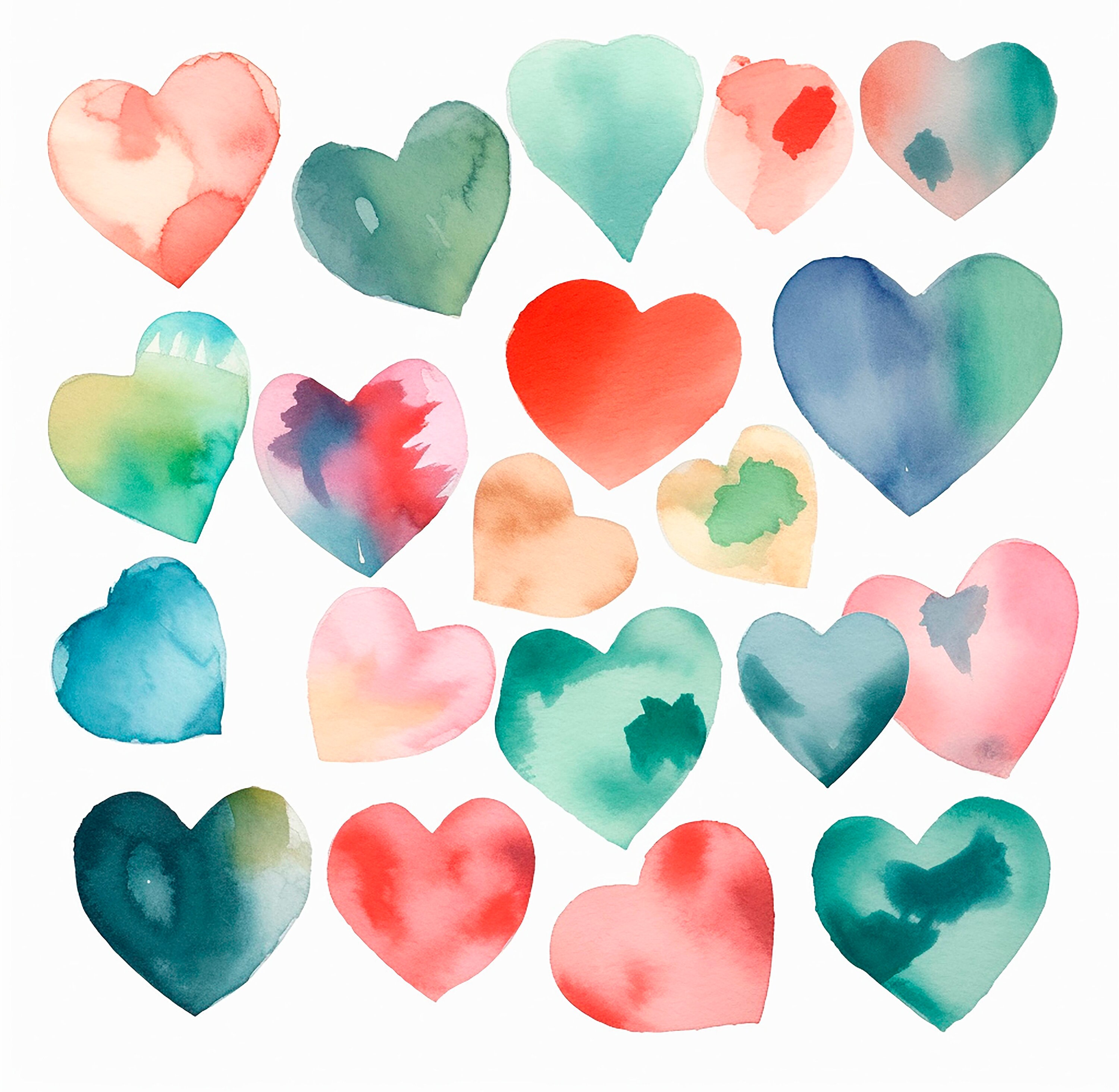 Watercolor Hearts Clipart Bundle PNG Digital Download Printable Clip ...