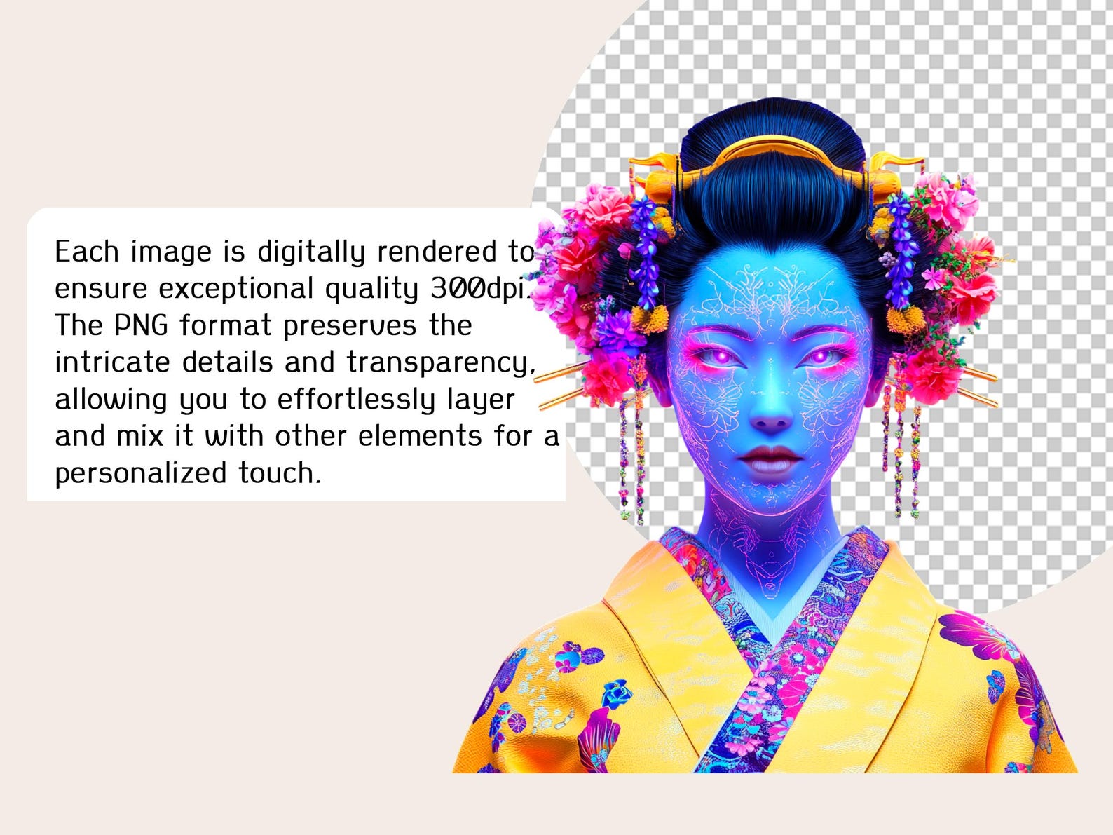Futuristic Geisha Clipart Bundle PNG Psychedelic Japanese Girl ...