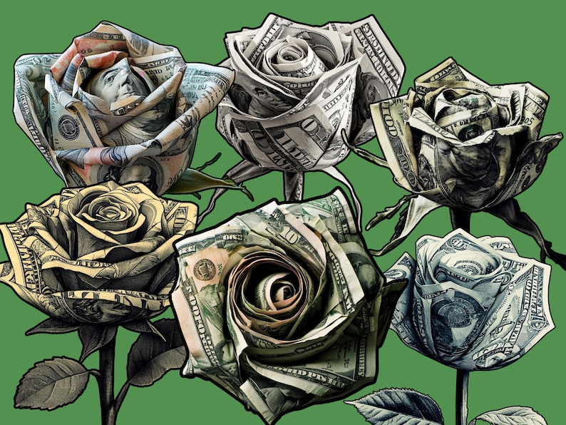 Money Rose Clipart Bundle Dollar Bill Flower PNG Cash Rose Clip Art ...