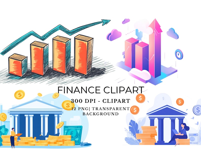 Finance Flat Clipart Bundle Business Growth PNG Money Coins Clipart ...