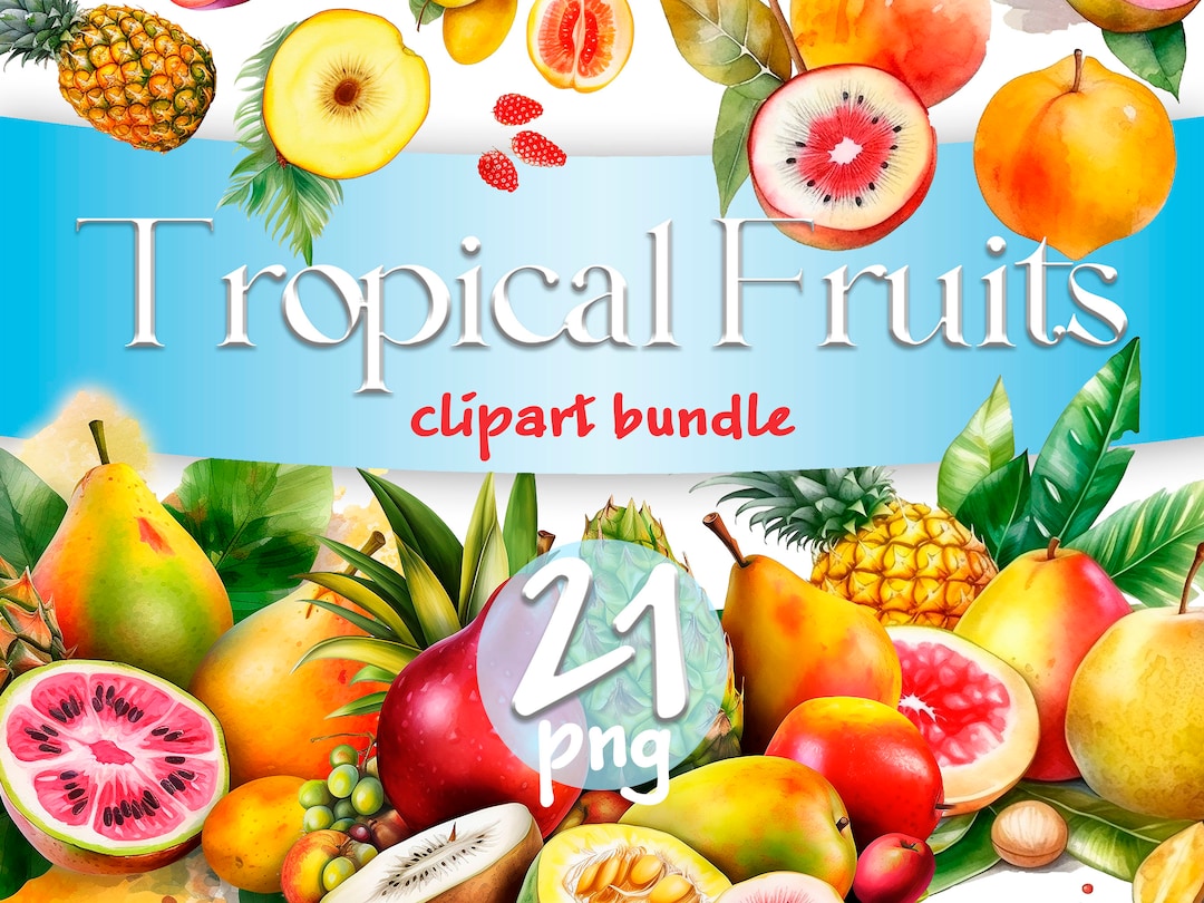 Watercolor Tropical Fruits Clipart Bundle PNG Fruit Set Clipart ...