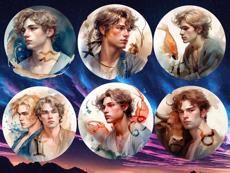 Men Zodiac Signs PNG Clipart Bundle Horoscope Male Sign Sublimation ...