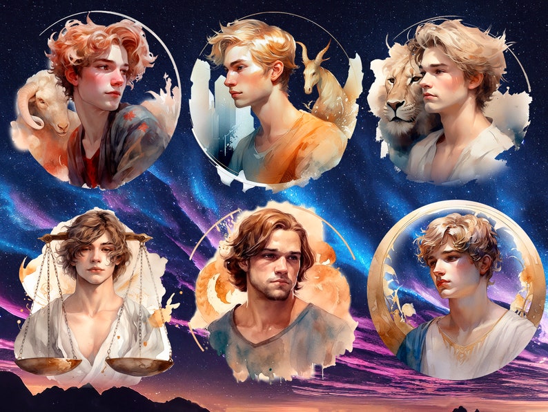 Male Zodiac Signs PNG Clipart Bundle Men Horoscope Sign Sublimation ...