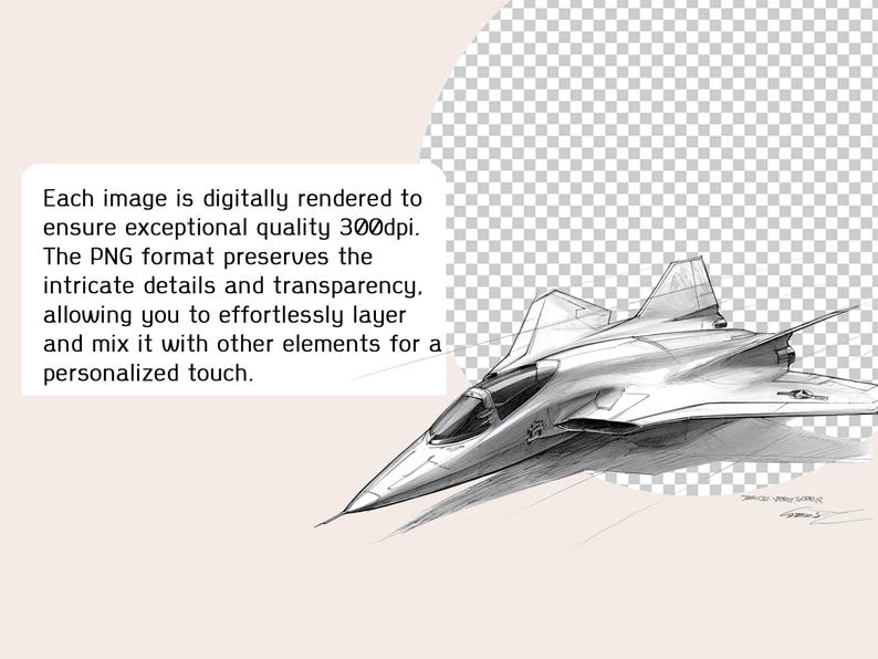 Fighter Jet Sketch Clipart Bundle Black White Military Jet PNG Hand ...