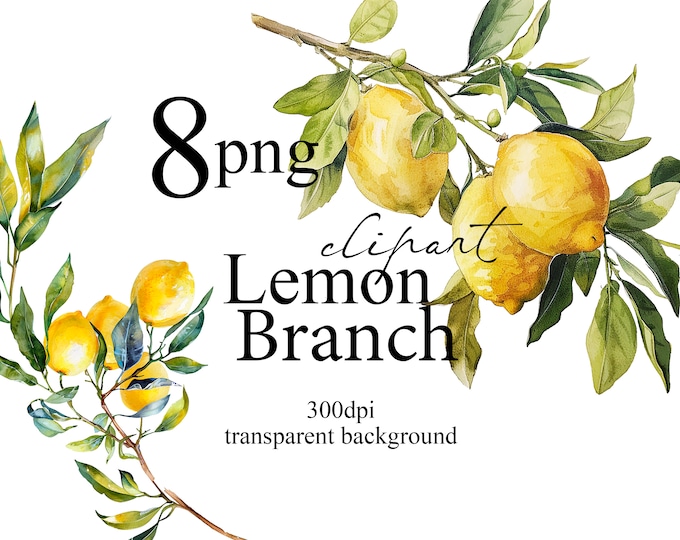 Lemon Clipart, Mediterranean Watercolor Clipart, PNG Clipart, Botanical ...