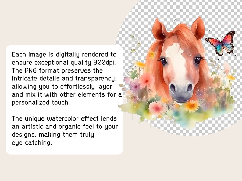 Cute Watercolor Horse Clipart Bundle Farm Animal Illustration PNG ...