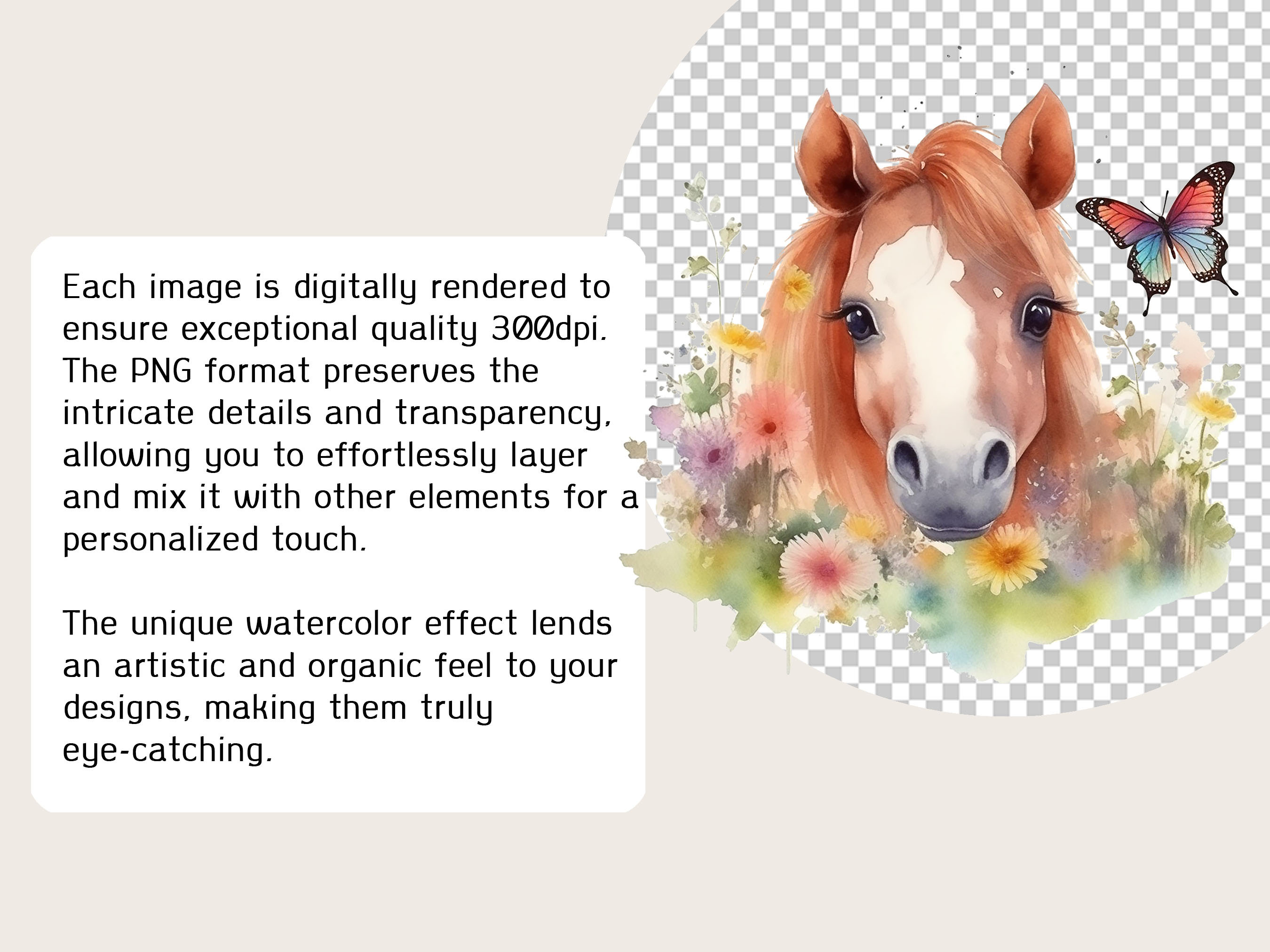 Cute Watercolor Horse Clipart Bundle Farm Animal Illustration PNG ...