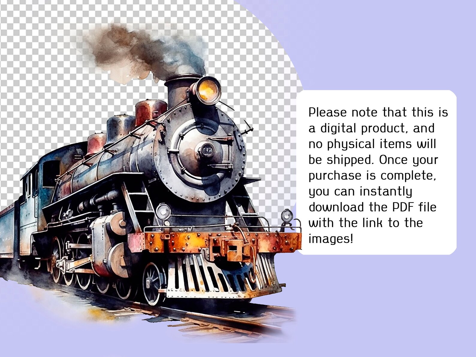Watercolor Retro Train Clipart PNG Steam Locomotive PNG Clipart Train ...