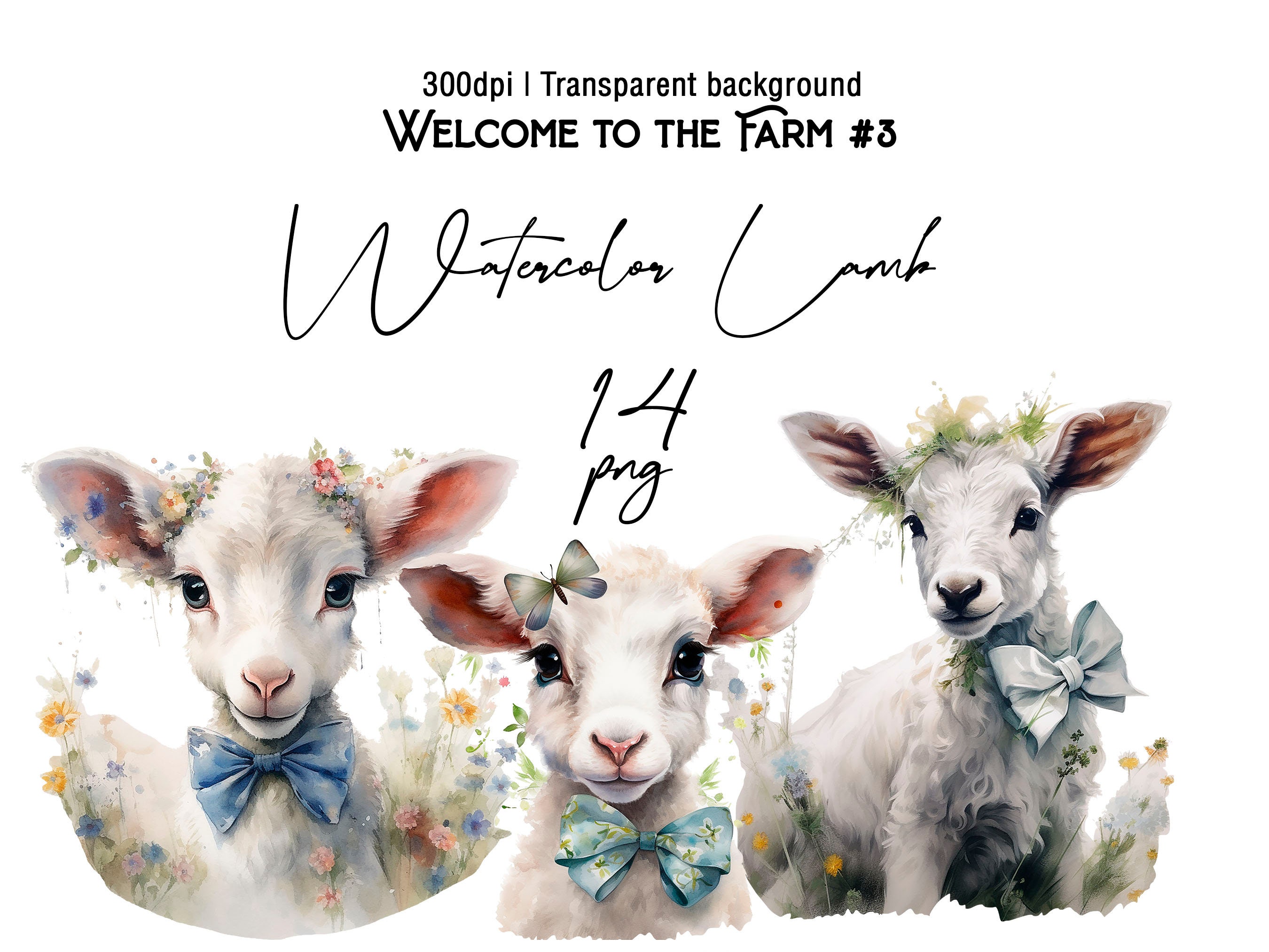 Watercolor Lamb Clipart Bundle Watercolor Farm Animals PNG Nursery Wall ...