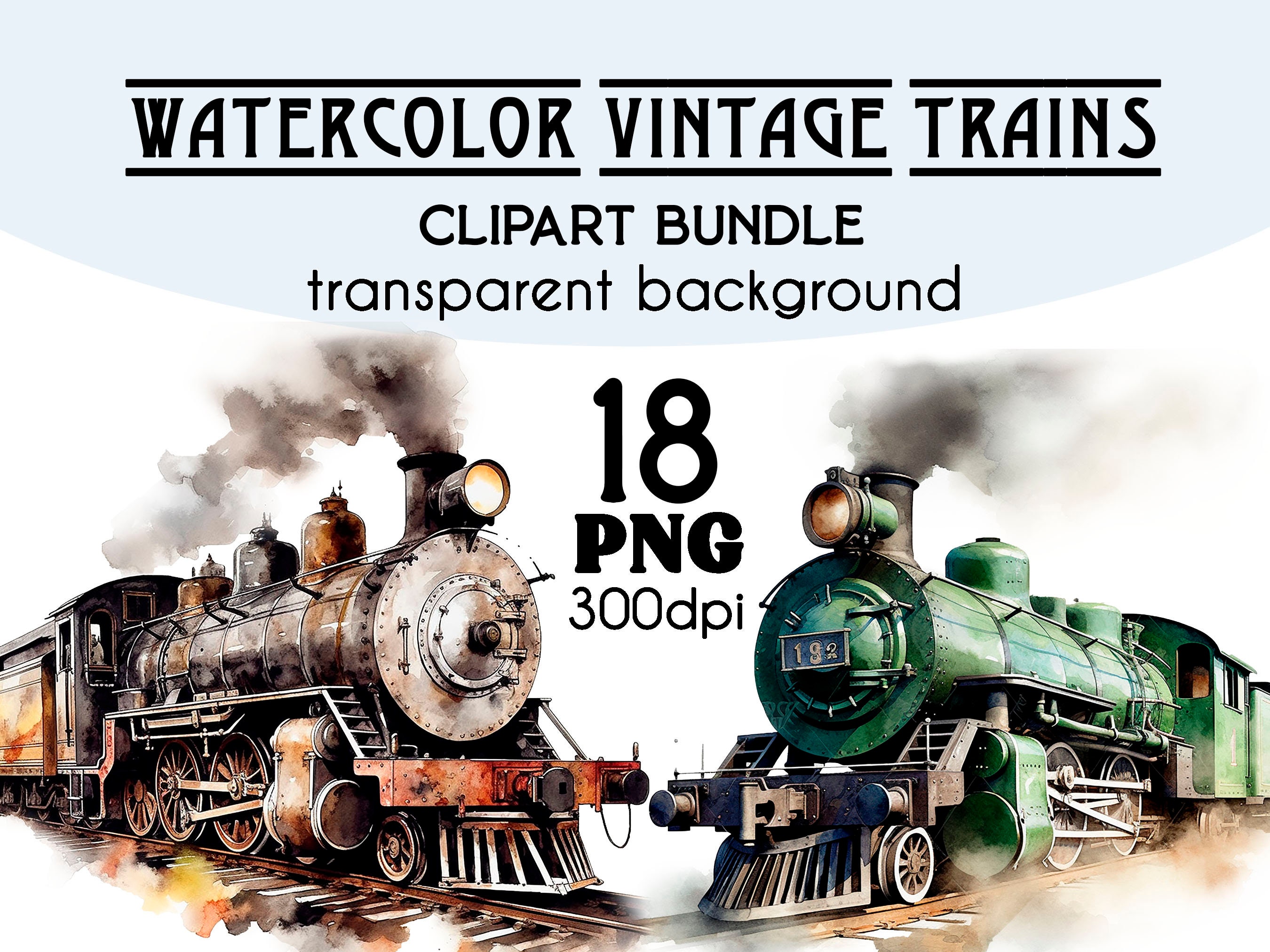 Watercolor Retro Train Clipart PNG Steam Locomotive PNG Clipart Train ...