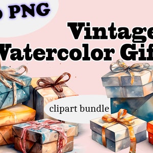 Watercolor Gift Clipart Bundle PNG Vintage Watercolor Present Clip Art ...