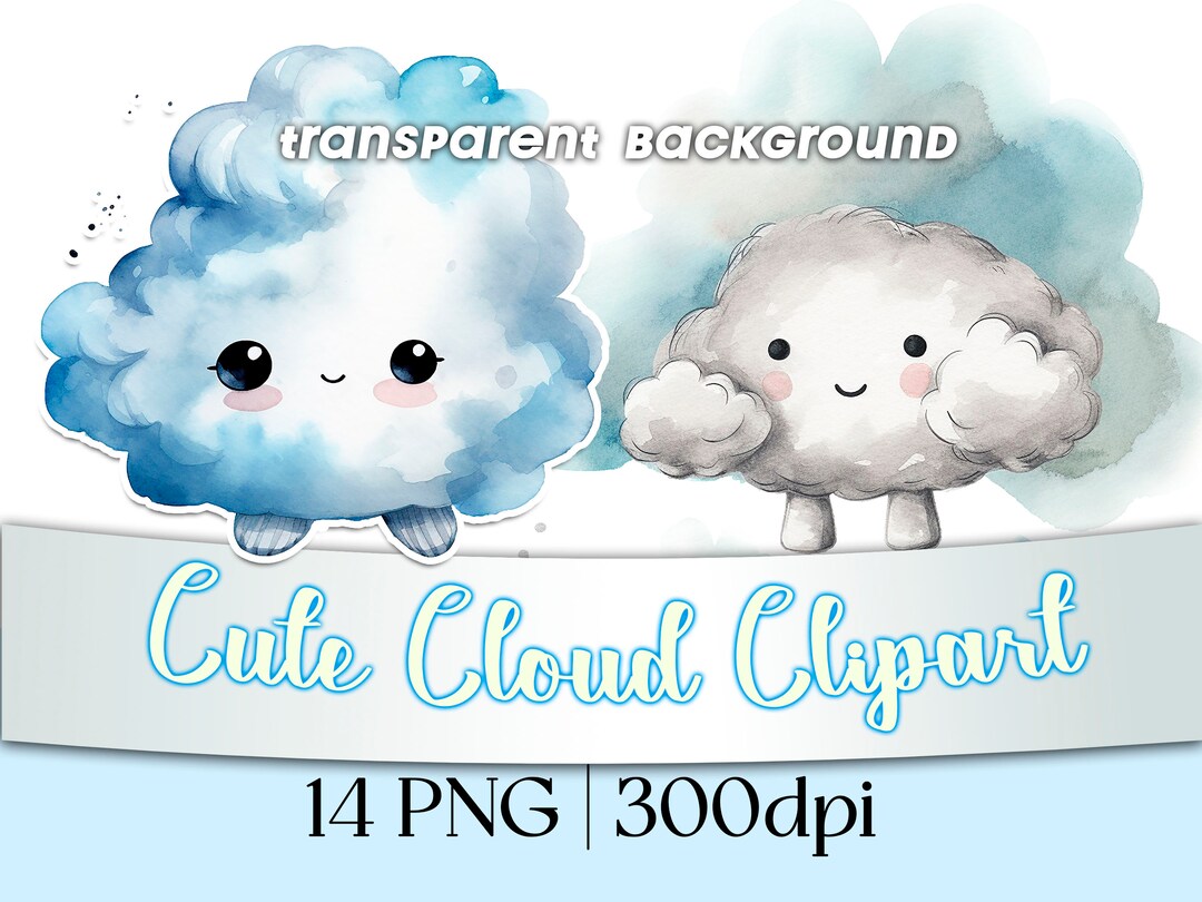 Cute Clouds Clipart Bundle PNG Sublimation Cute Watercolor Cloud ...