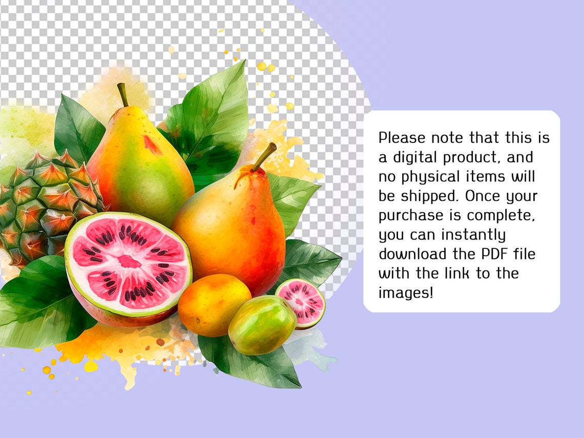 Watercolor Tropical Fruits Clipart Bundle PNG Fruit Set Clipart ...