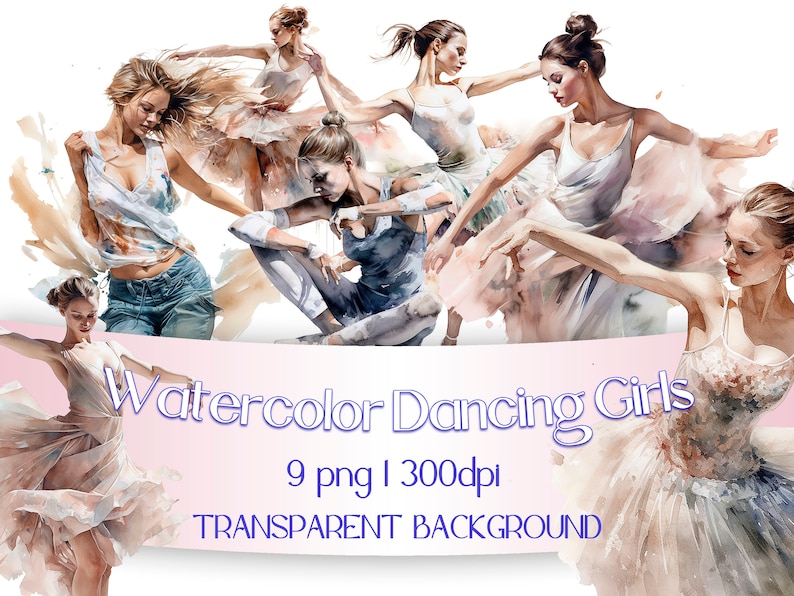 Watercolor Dancing Girls Clipart Bundle PNG Dance Ballet Clipart ...