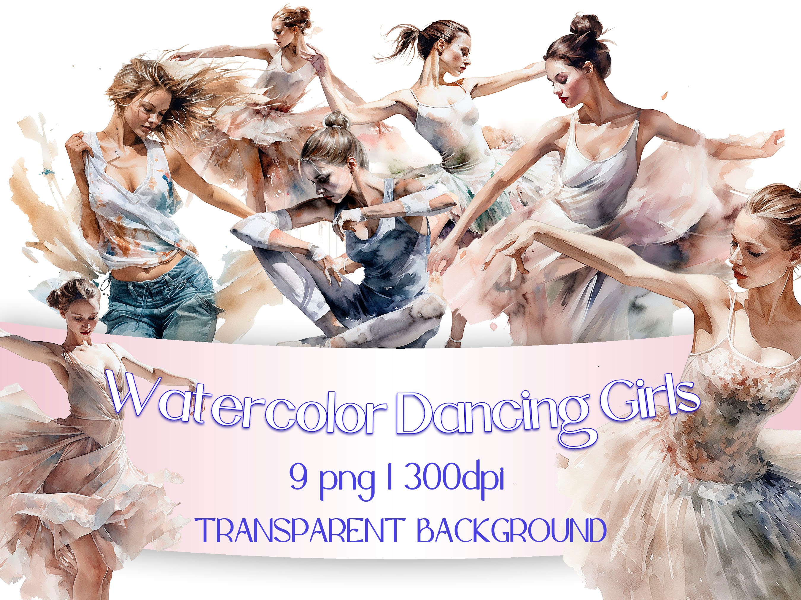 Watercolor Dancing Girls Clipart Bundle PNG Dance Ballet - Etsy