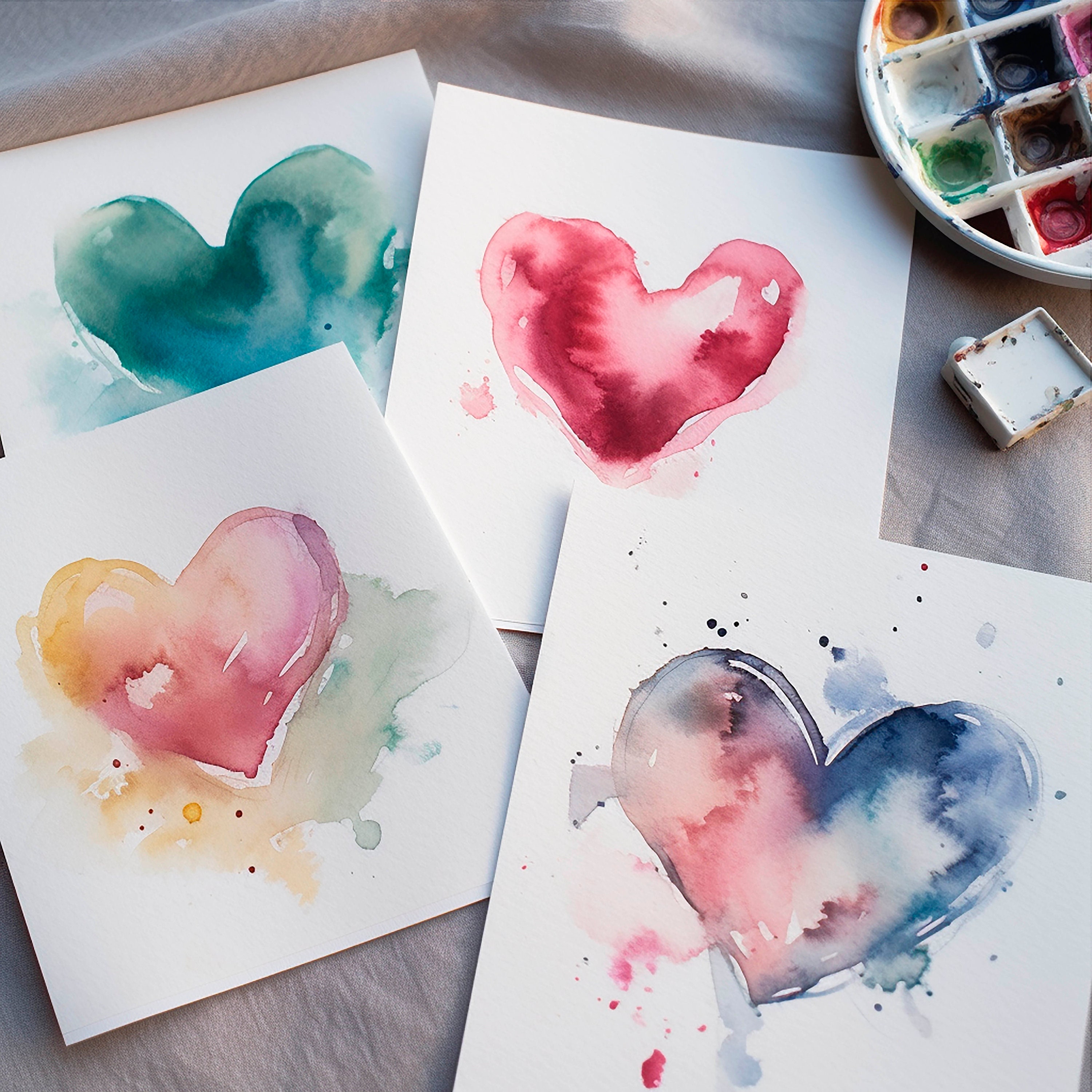 Watercolor Hearts Clipart Bundle PNG Digital Download Printable Clip ...