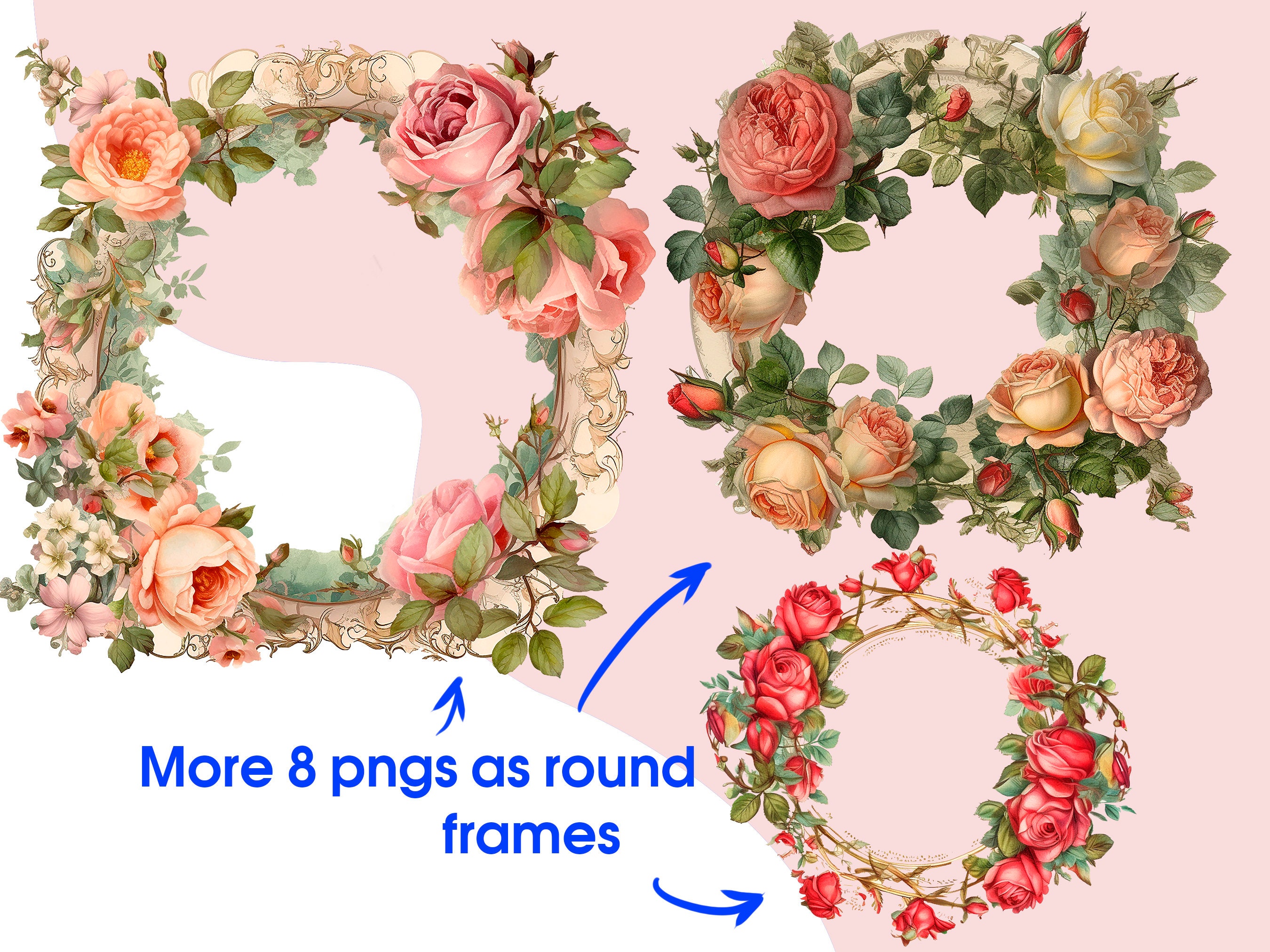 Vintage Roses Clip Art, Rustic Floral Illustrations, Digital Flower ...