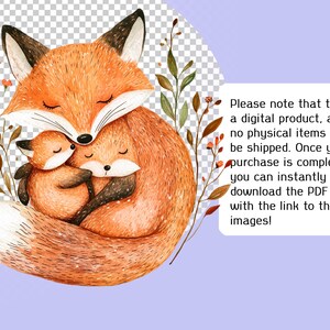 Mother's Day Clipart Baby Fox Watercolor Clipart Floral Fox Mom and Kit ...