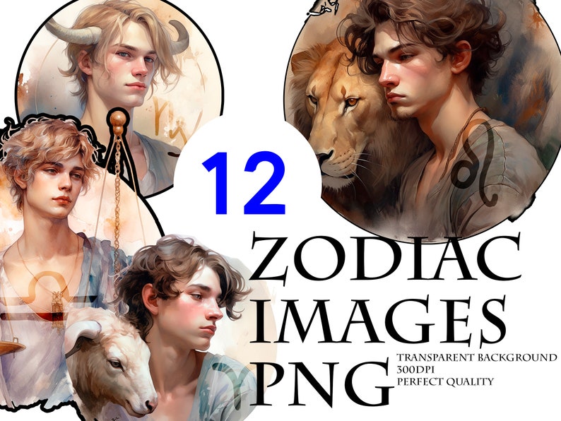 Men Zodiac Signs PNG Clipart Bundle Horoscope Male Sign Sublimation ...