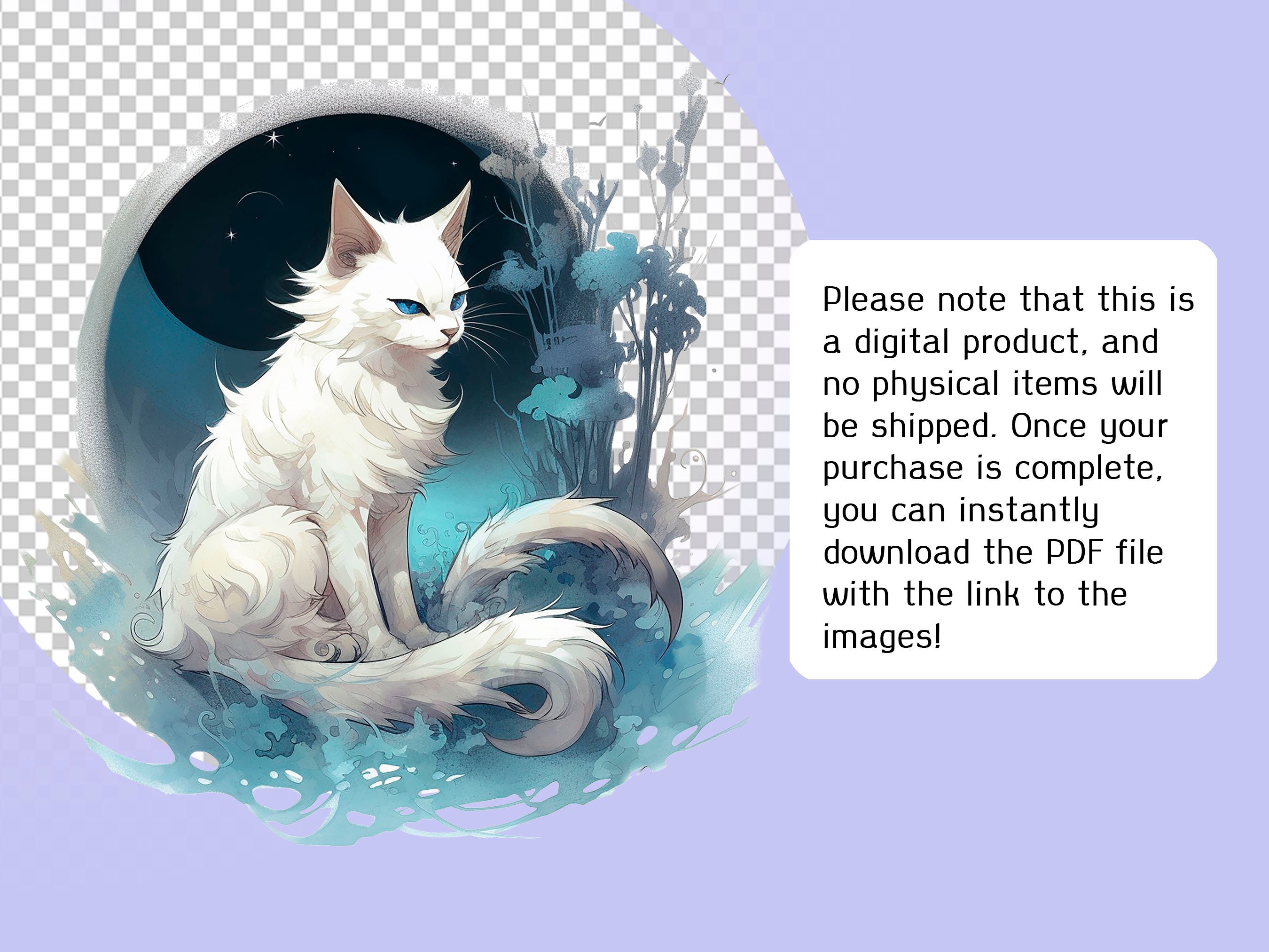 Moon Night Cat Clipart Bundle PNG Kitten Clipart Magic White Cat ...